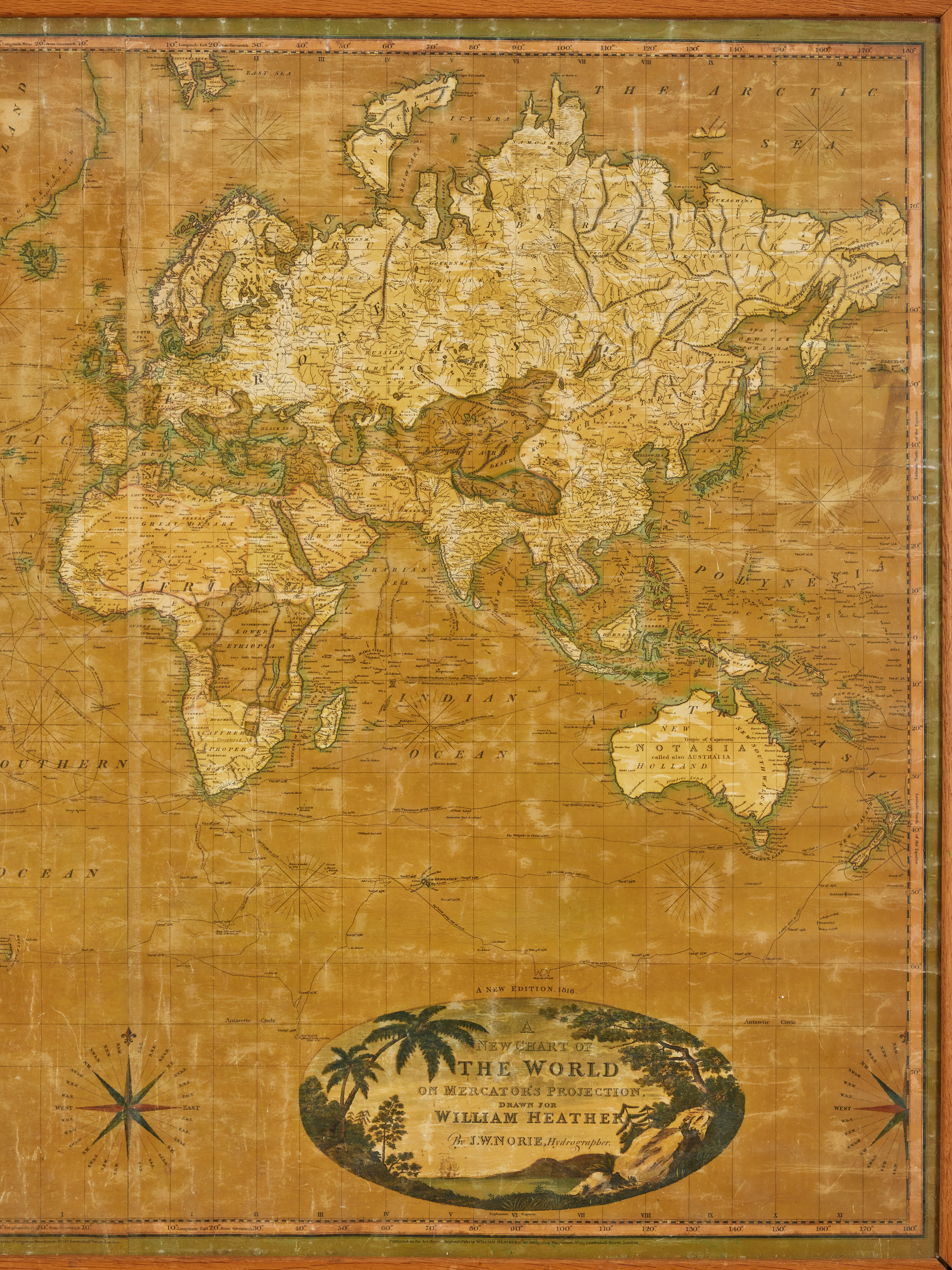 Bilder för 4175297. LARGE WORLD MAP BY NORIE AND HEATHER, London 1816 ...