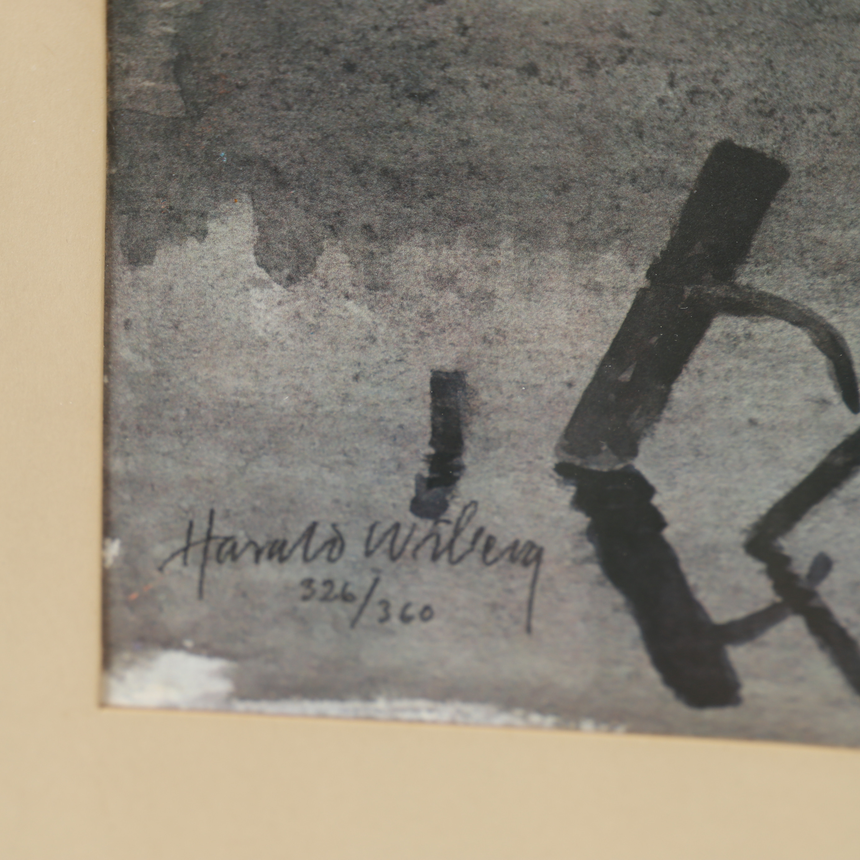 HARALD WIBERG. Sea landscape with bird, lithograph in colours, signed ...