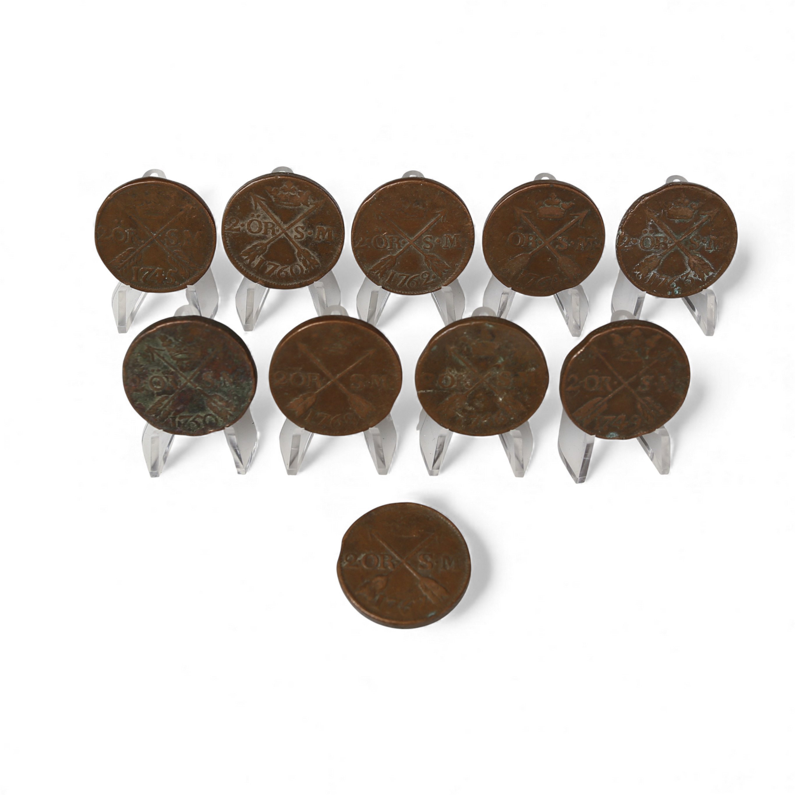 Images for 4521209. A set of 10 copper coins, 2 Öre, Fredrik I, and ...