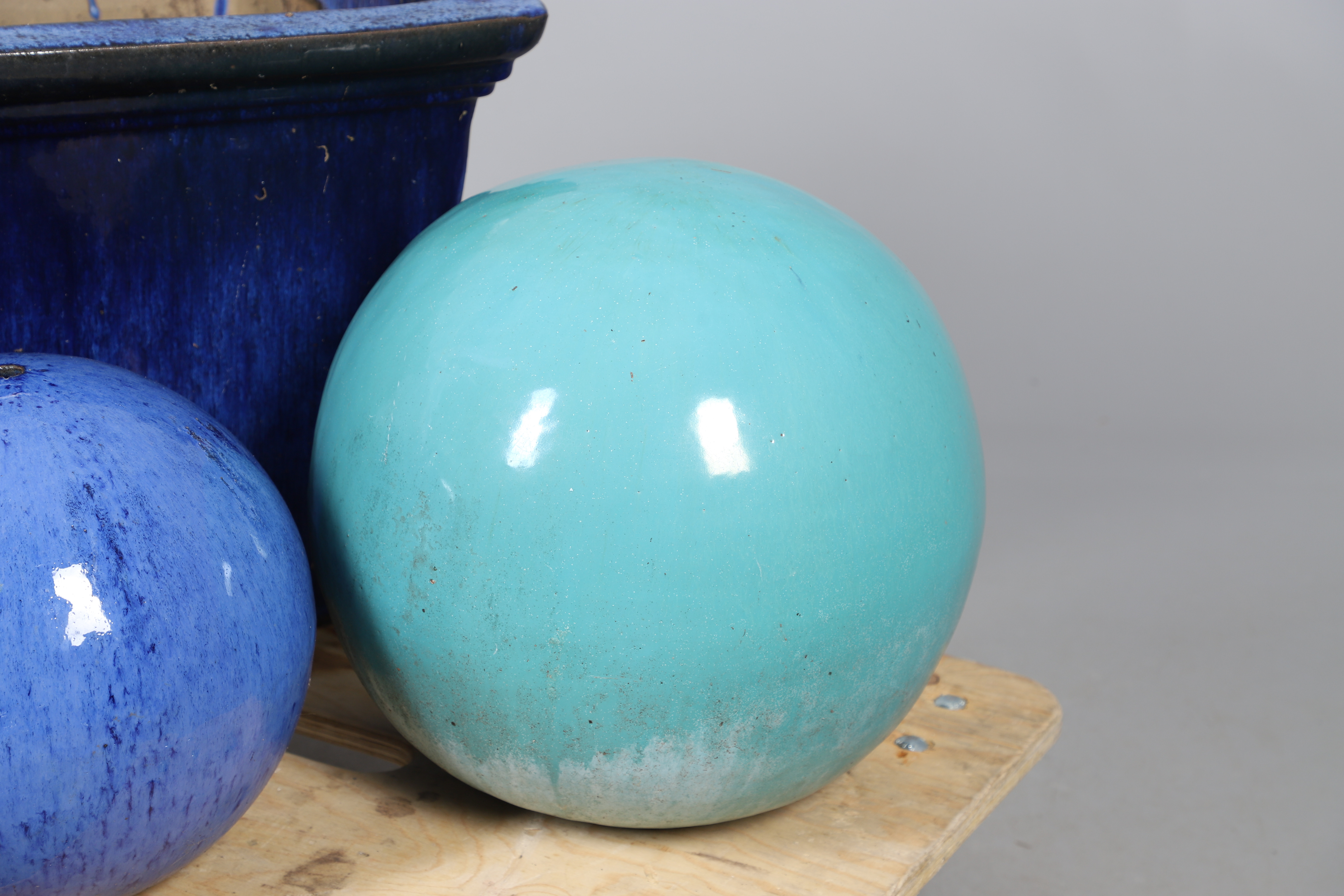Images for 4576235. A DEEP BLUE GLAZED SQUARE GARDEN PLANTER AND TWO ...