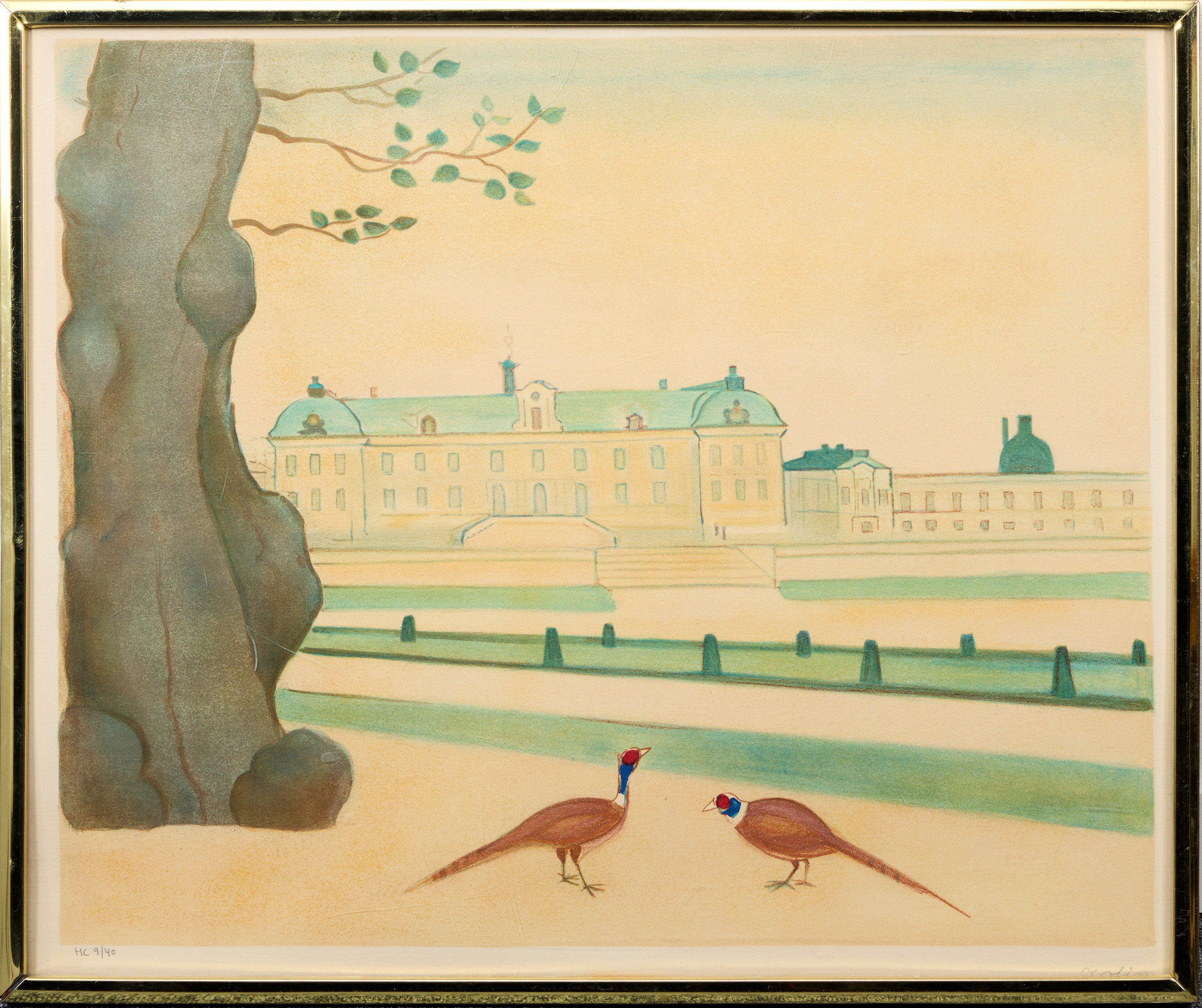 EINAR JOLIN. Pheasants at Drottningholm Palace. Art - Engravings & Prints - Auctionet