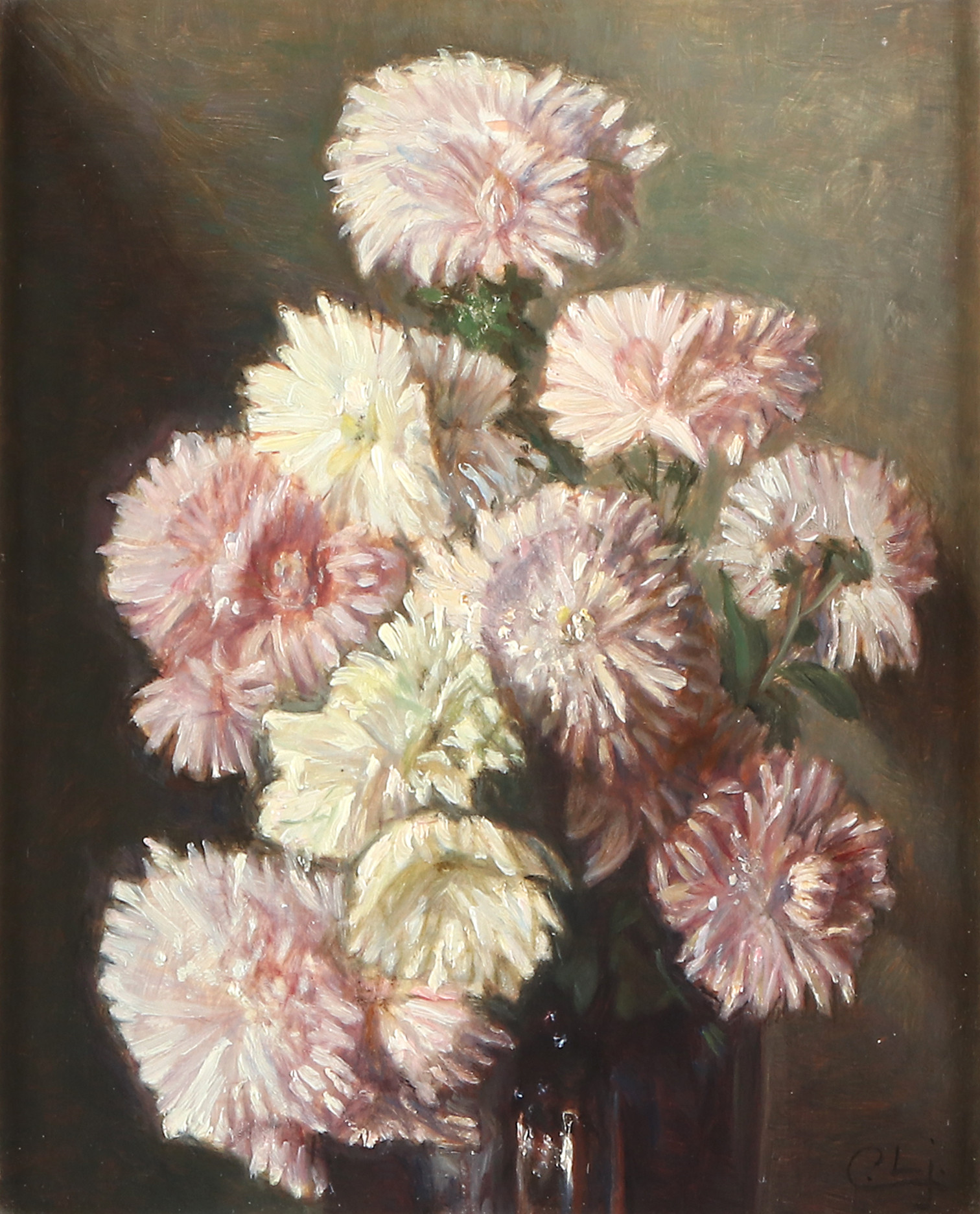 CARL LJUNGBERG. Oil painting on panel. Still life with bouquet of ...