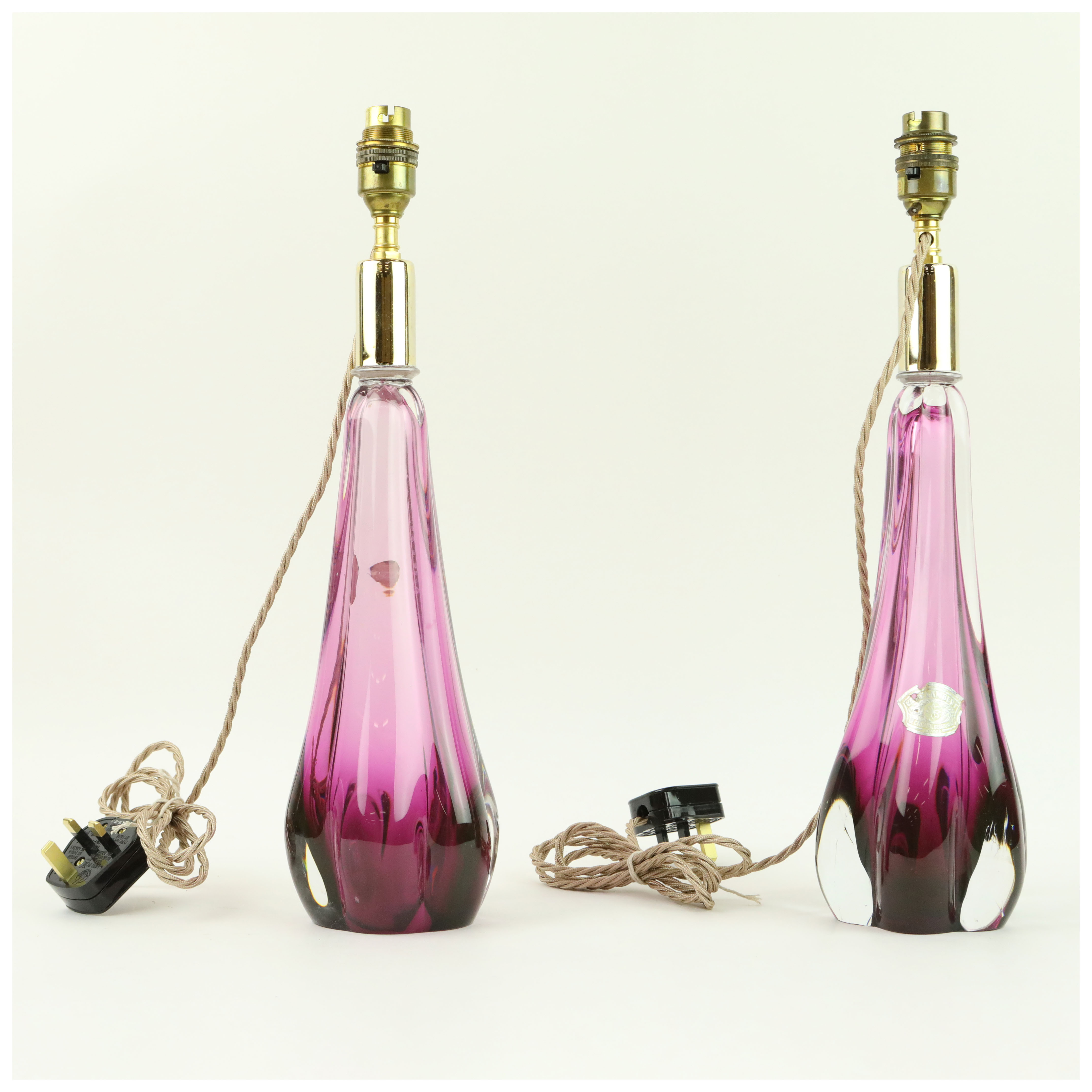 VAL ST LAMBERT GLASS TABLE LAMPS, A NEAR PAIR. Lighting & Lamps - Table ...