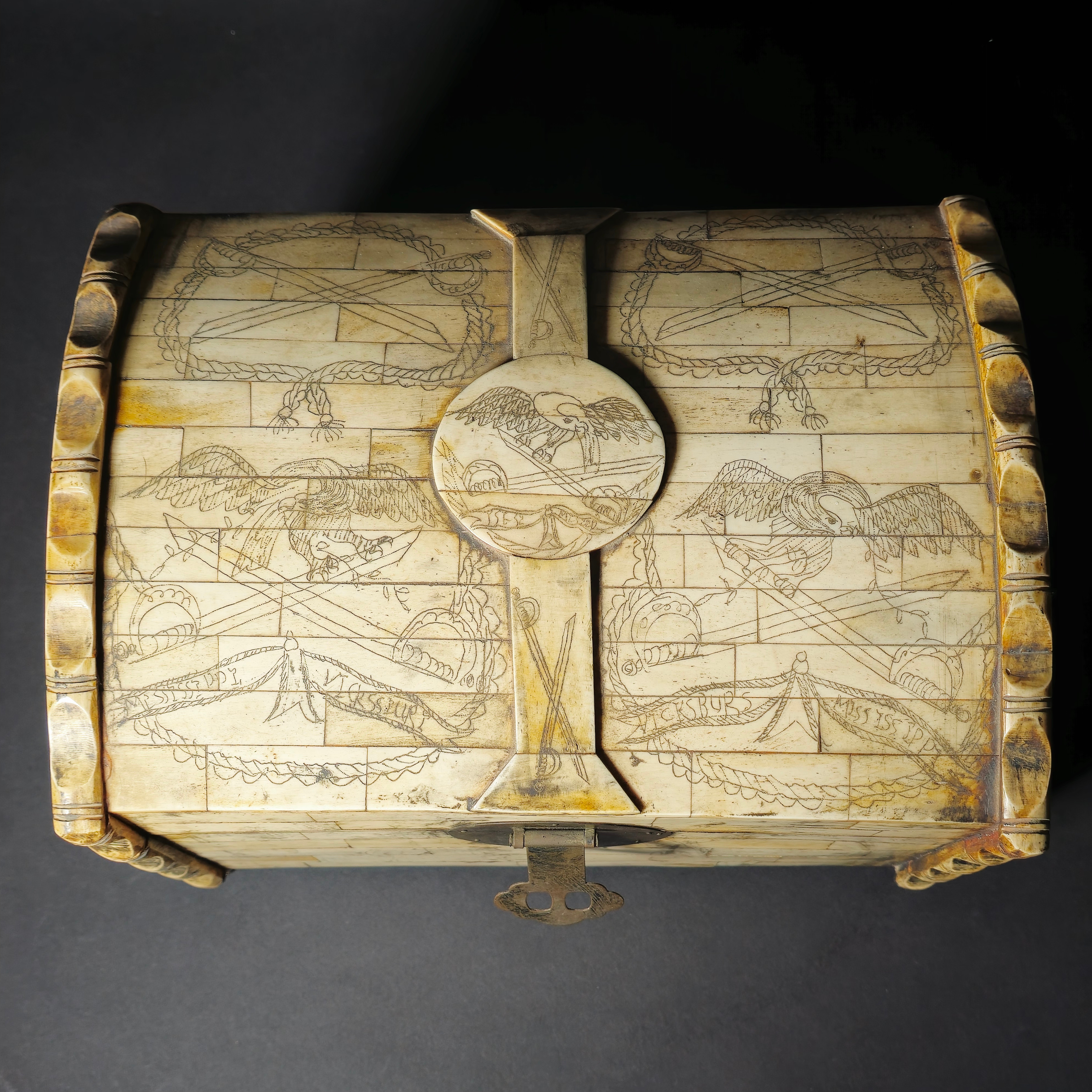 Images for 4668742. ENGRAVED BONE CHEST WITH METAL LOCK AND KEY ...
