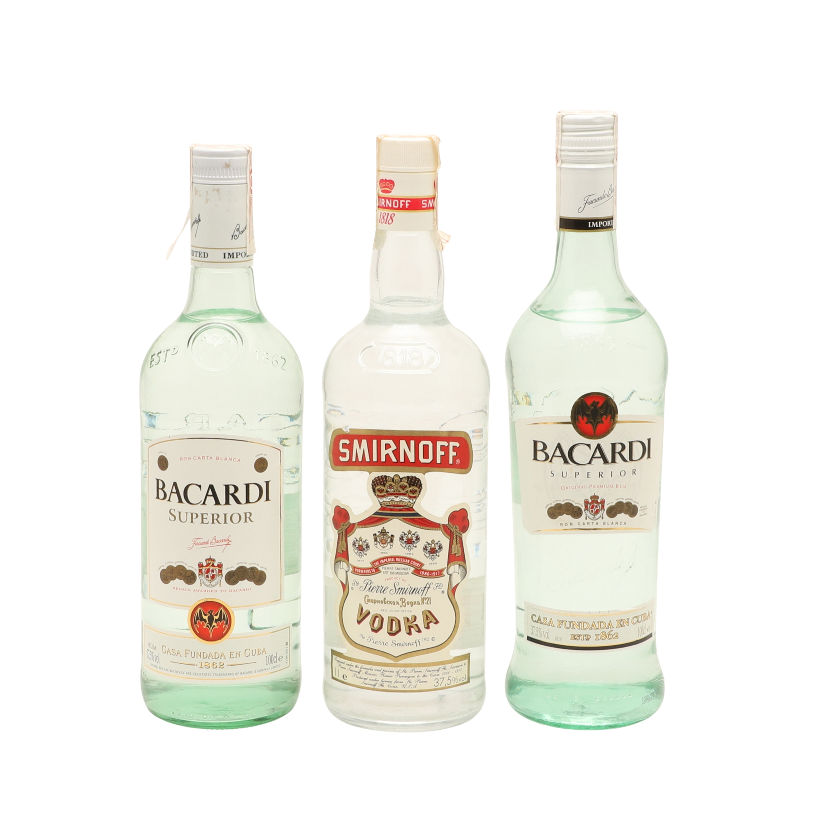 ZWEI FLASCHEN BACARDI SUPERIOR WHITE RUM UND EINE FLASCHE SMIRNOFF ...