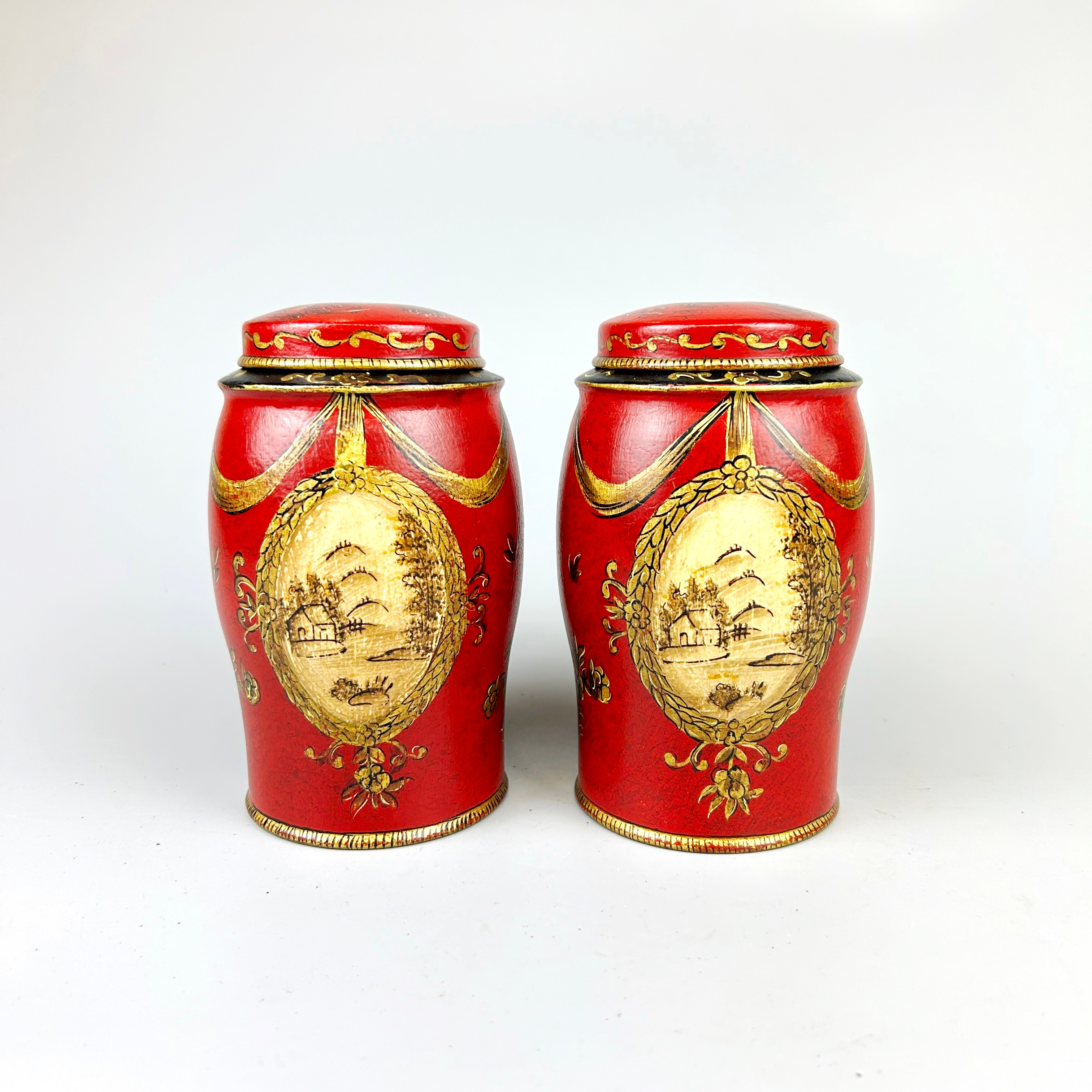 Images for 4736050. RED TOLEWARE TEA CADDIES. - Auctionet