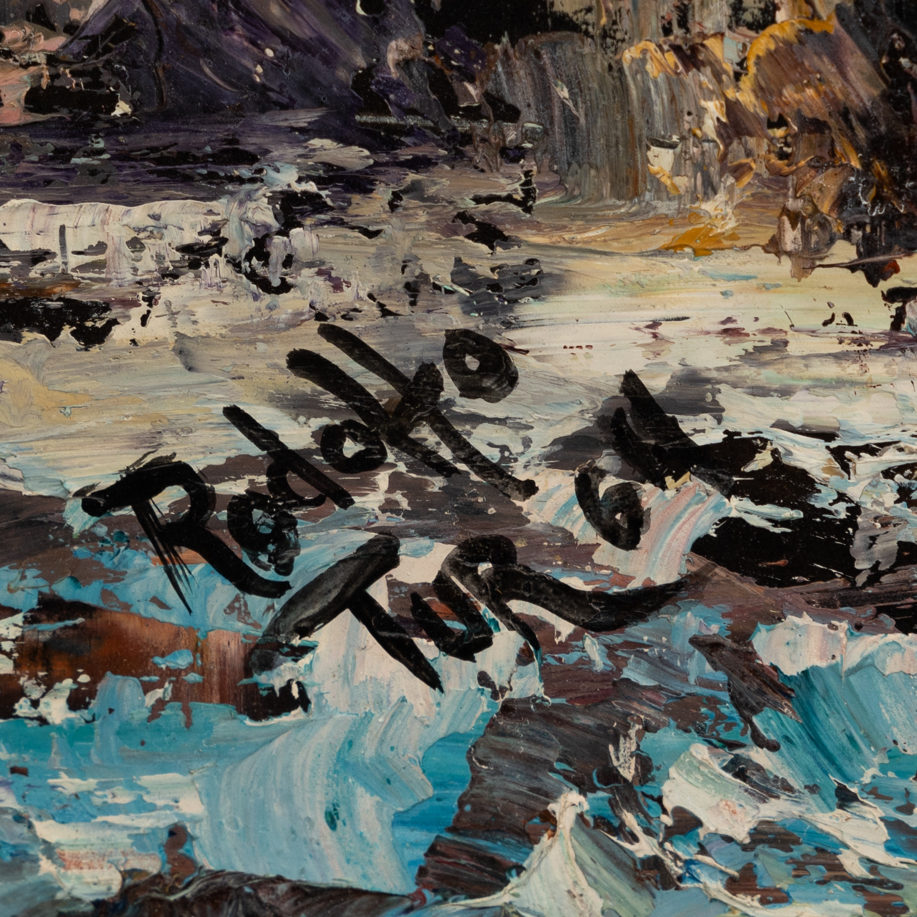 Bilder för 4745388. RODOLFO TUR. Vattenfall, olja på pannå, signerad ...