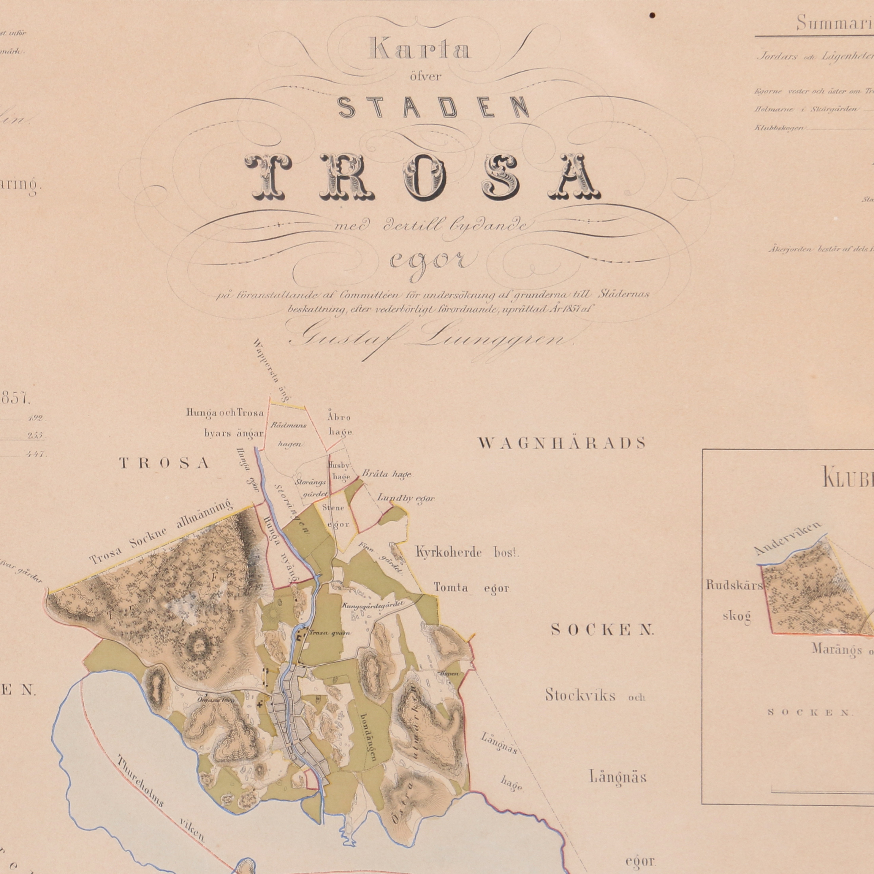 KARTA, öfver staden Trosa, 1857. Konst - Övrigt - Auctionet