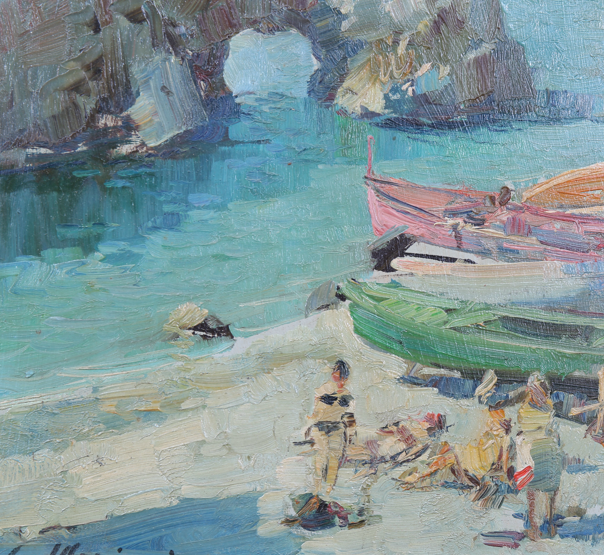 Images for 550063. Unknown artist. Oil on wooden panel, On the beach in ...