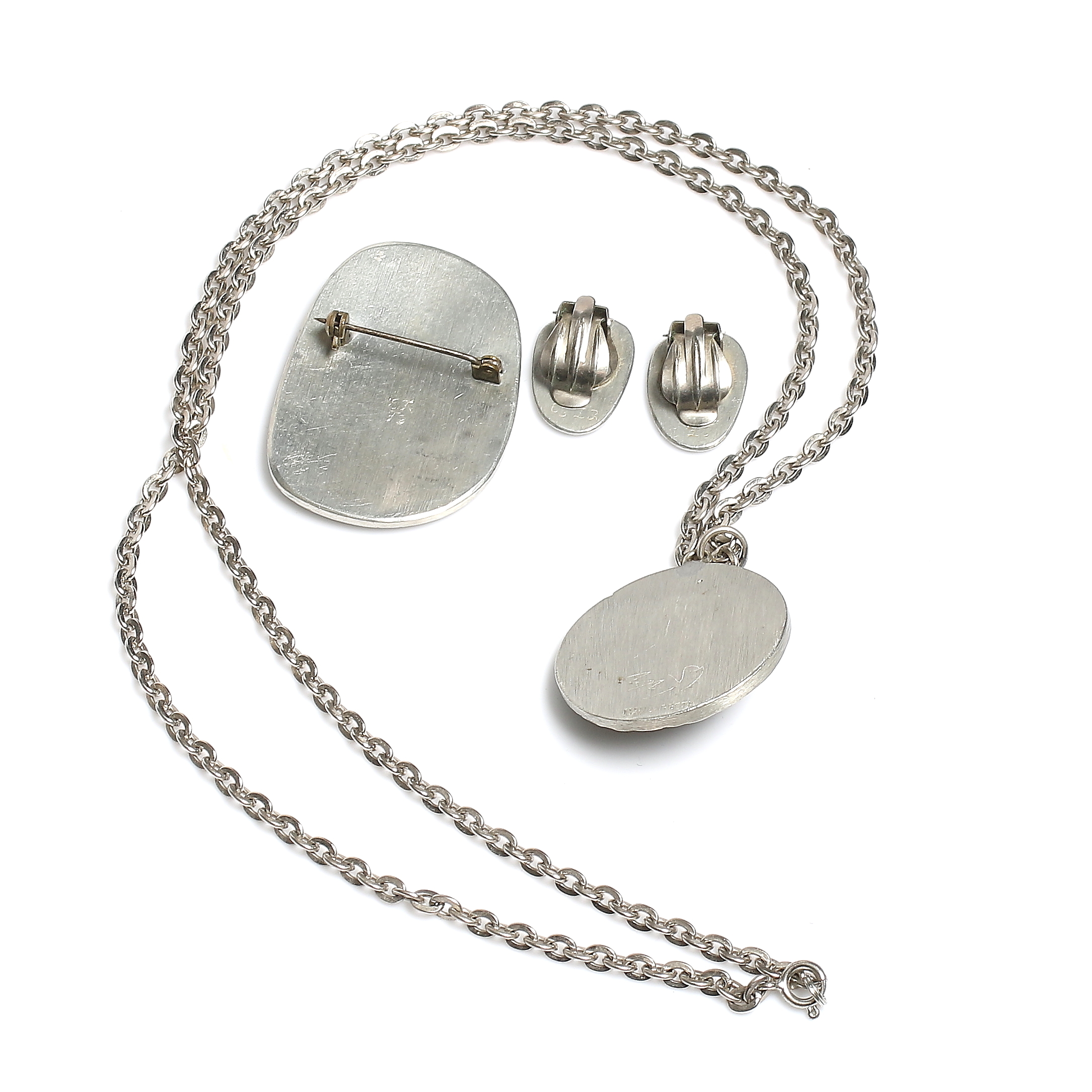 Images for 574653. NECKLACE, BROOCH and EARRINGS, 4 parts, pewter ...