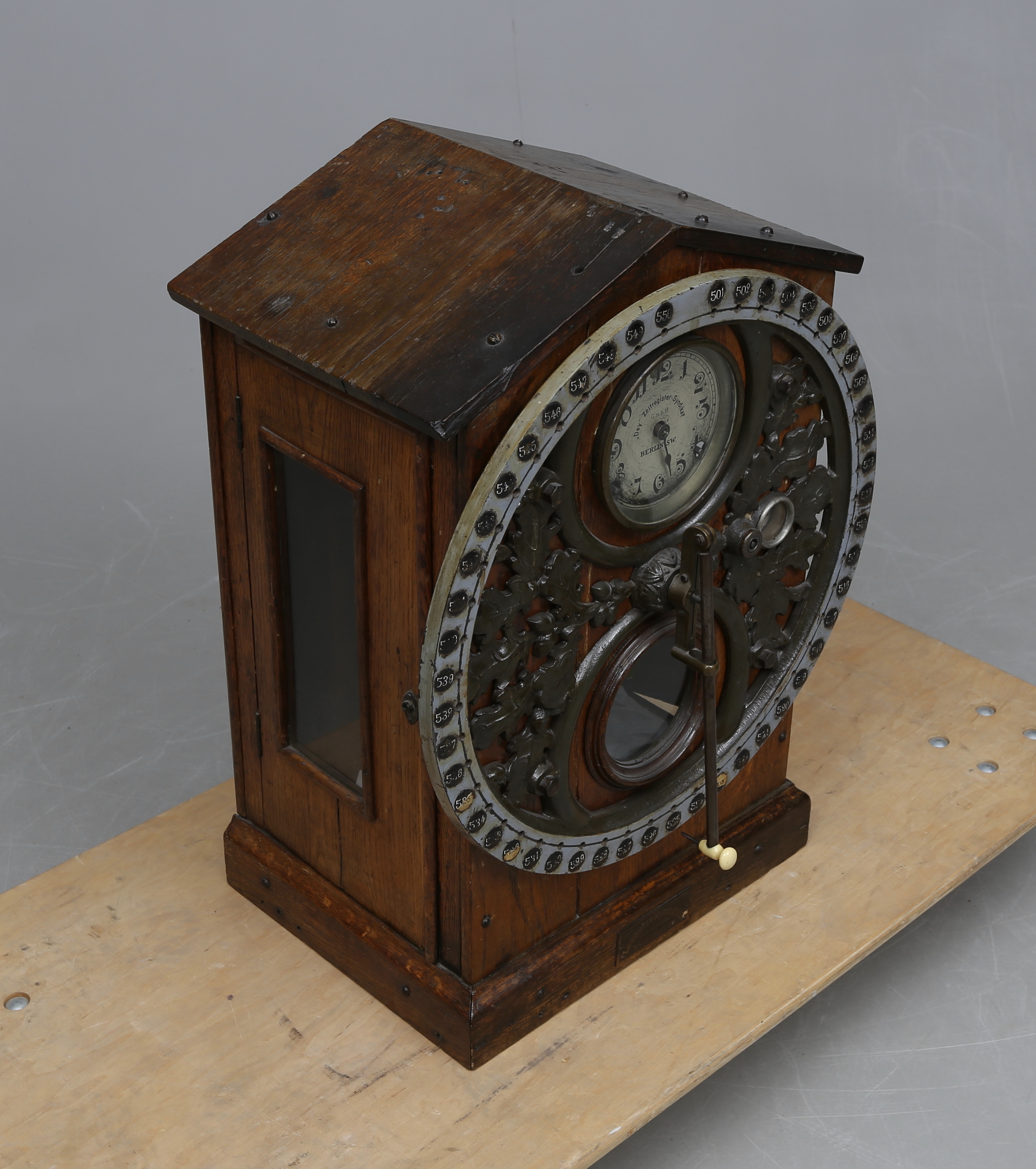 Images for 584810. RADIAL STAMP CLOCK, wood, cast iron, Germany, early ...