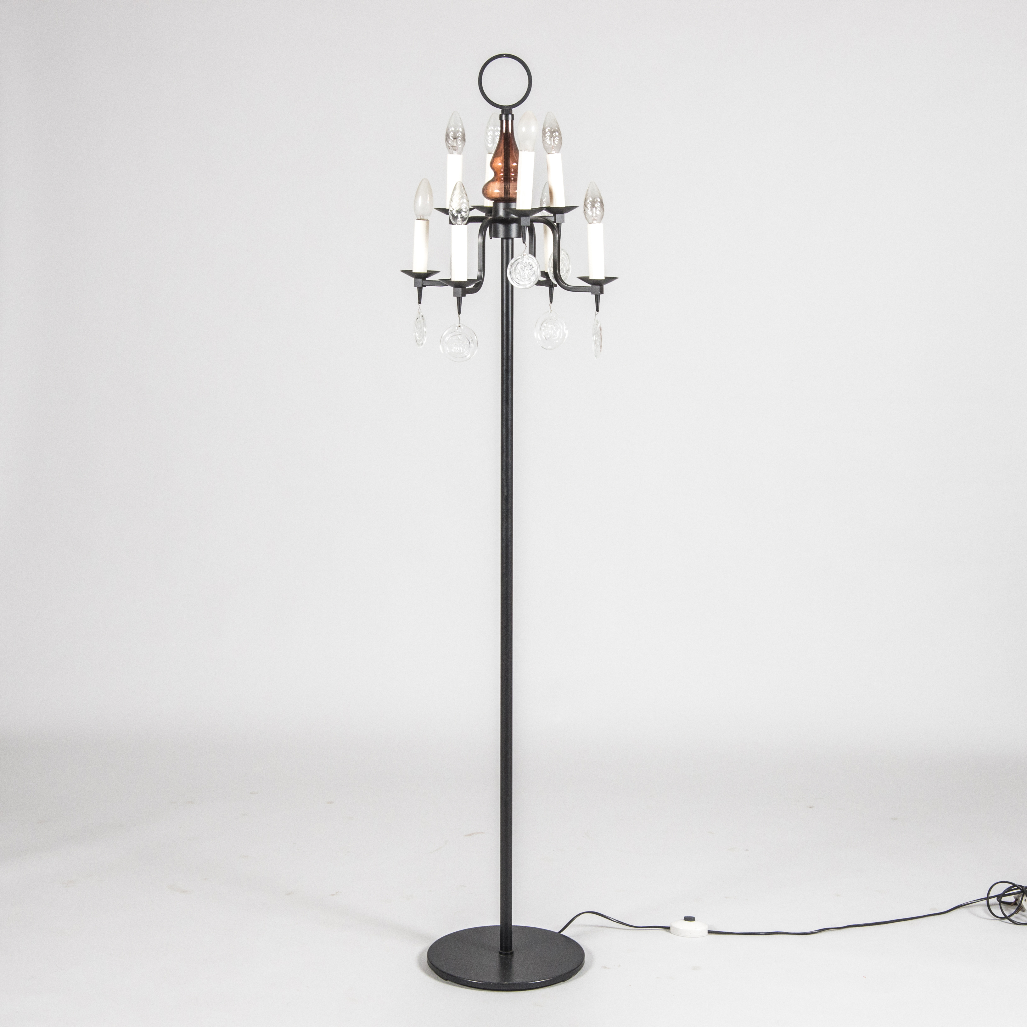 Images for 670924. FLOOR LAMP, black painted wrought iron with glass ...