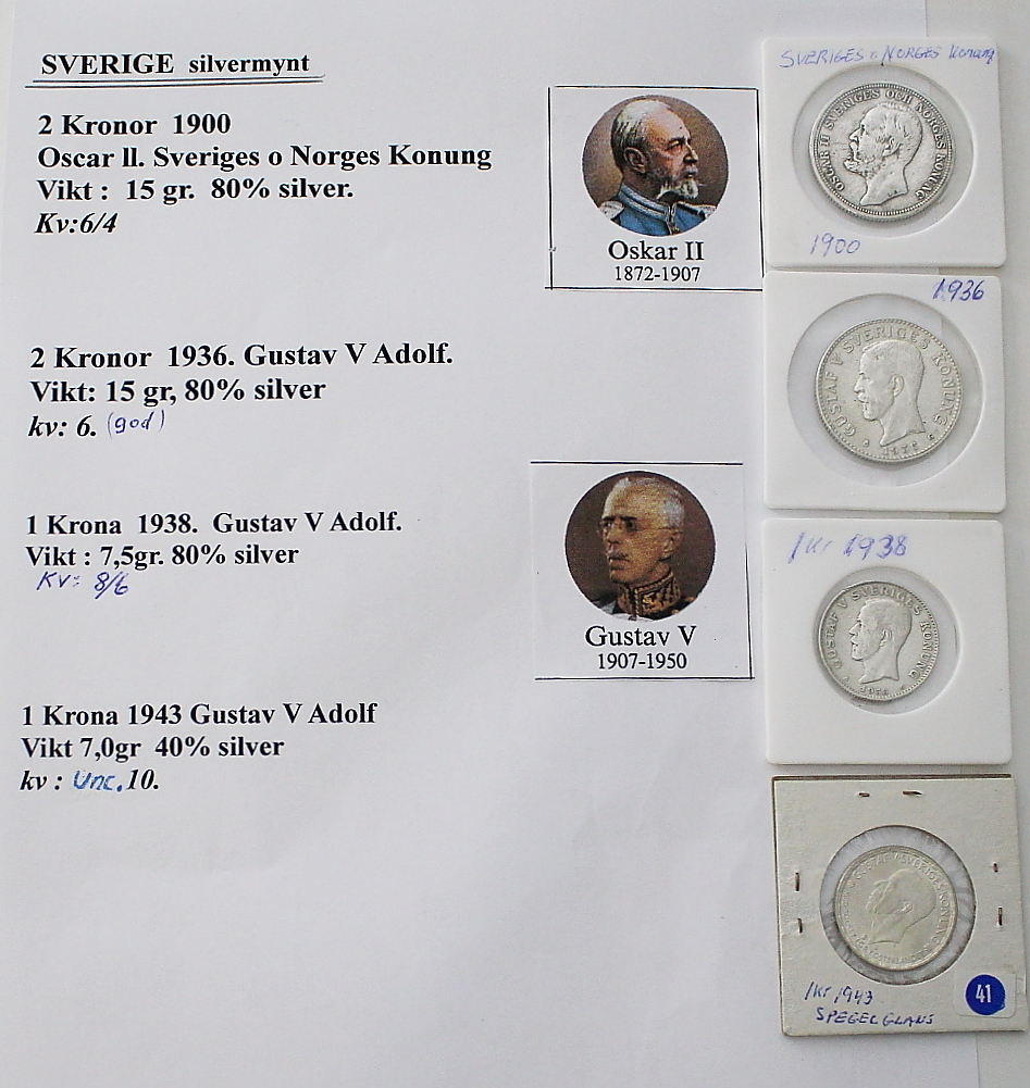 Images for 720896. COIN, 4 pcs, silver, SEK 2 1900, SEK 2 1936, SEK 1 ...