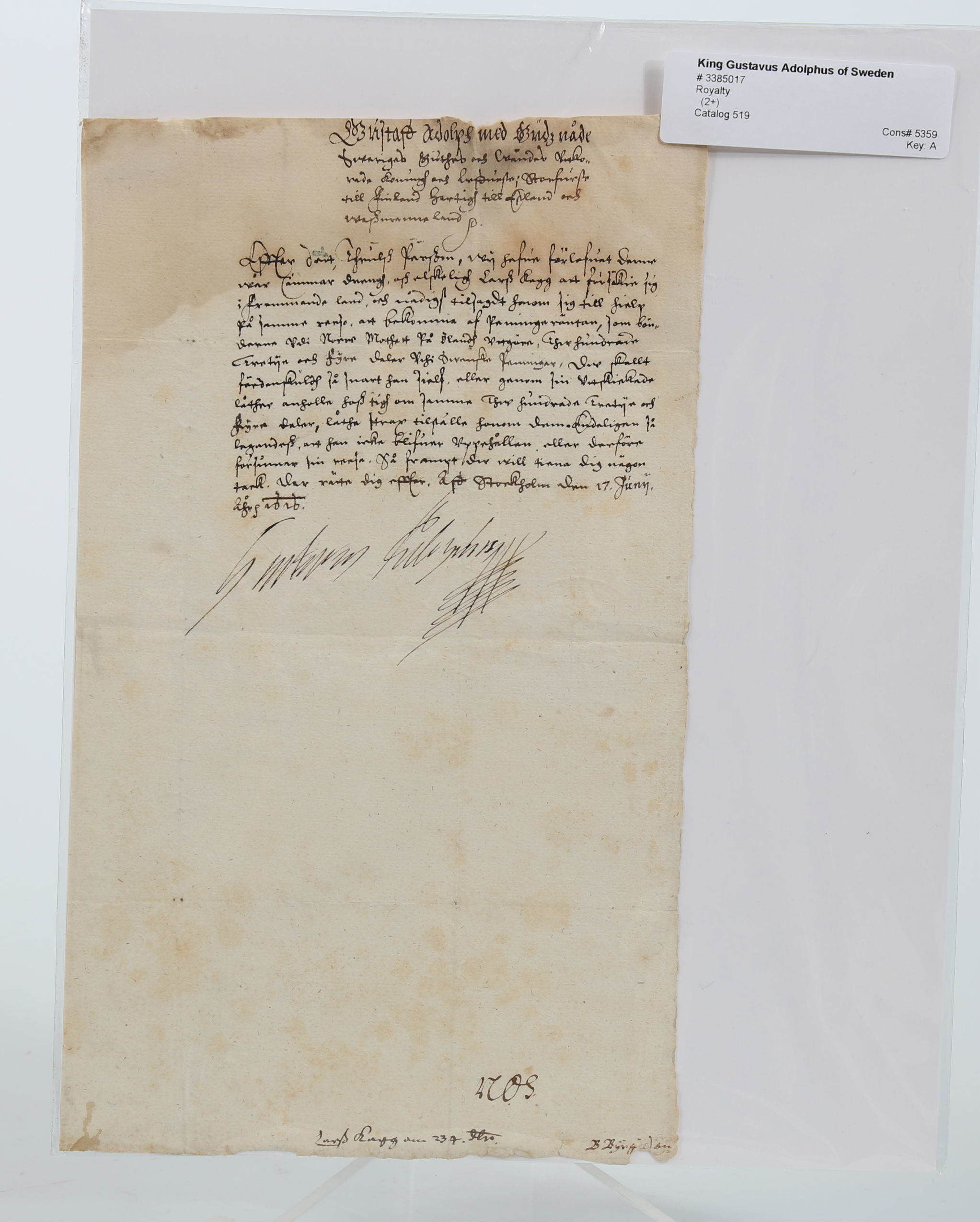 Images for 777455. AUTOGRAPH, GUSTAV II ADOLF. - Auctionet