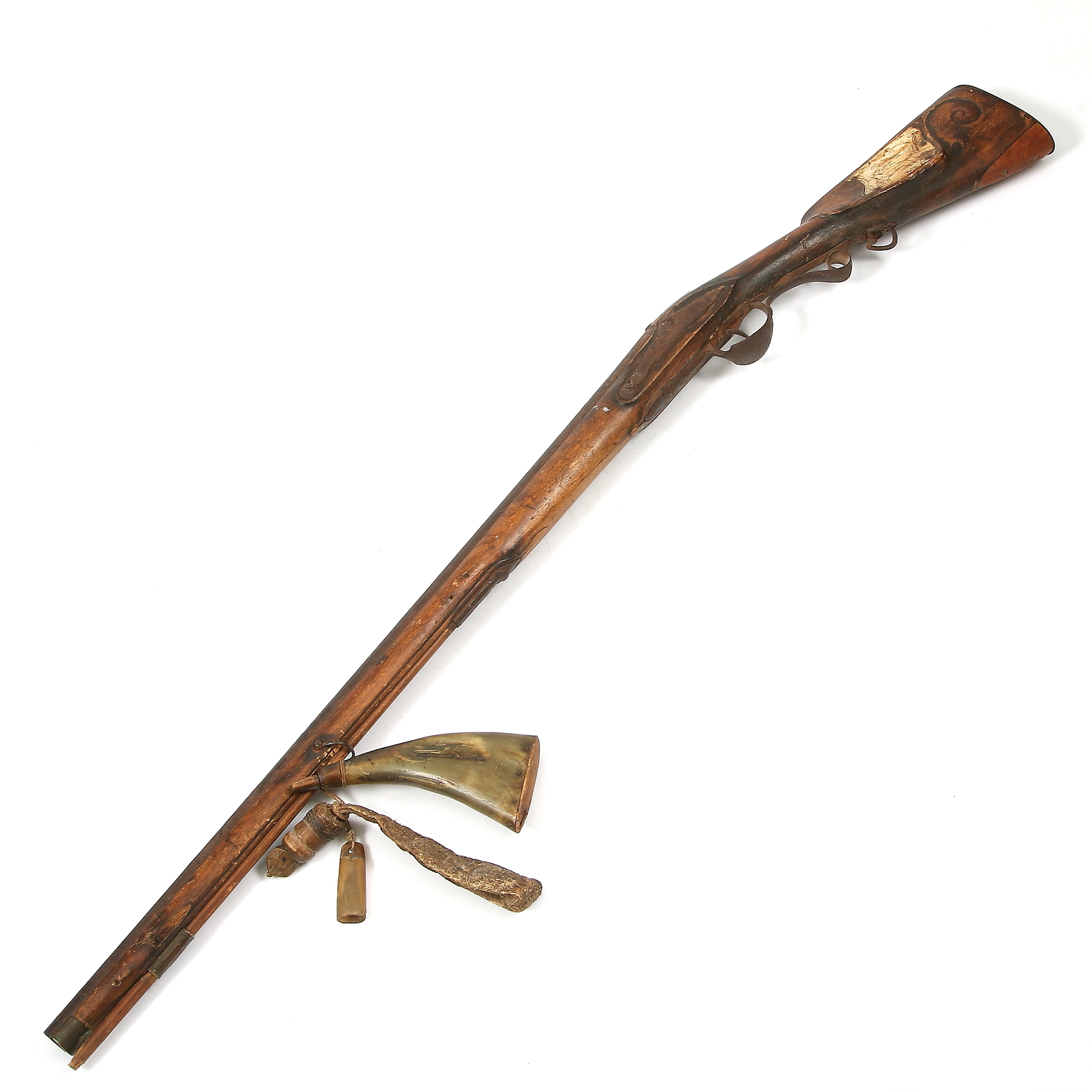 Images for 812037. BUCKLE RIFLE and BULLET BAG and POWDER HORN, wood ...