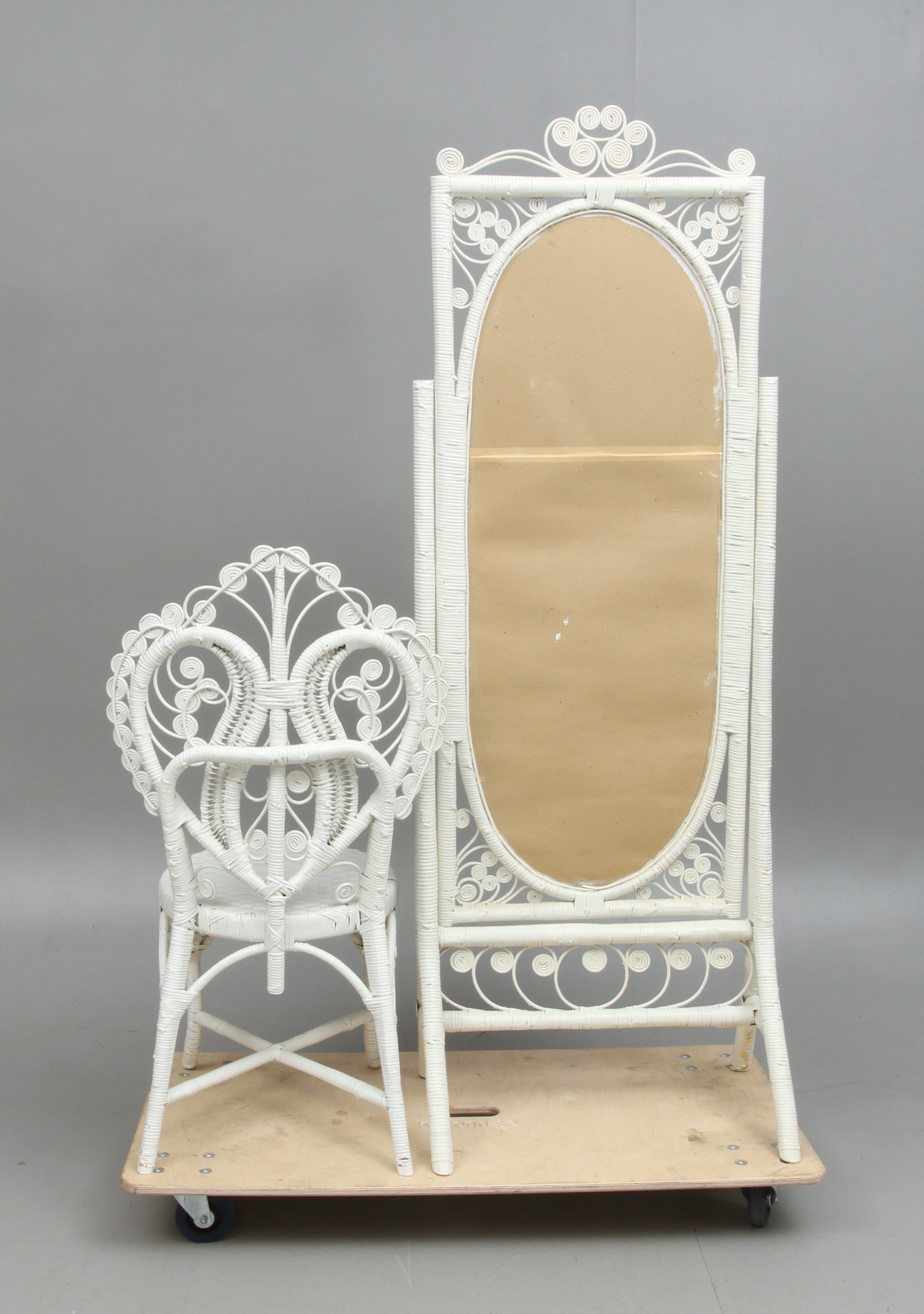 Images for 84166. FLOOR MIRROR, CHAIR, PALL, rattan, 1900s. - Auctionet